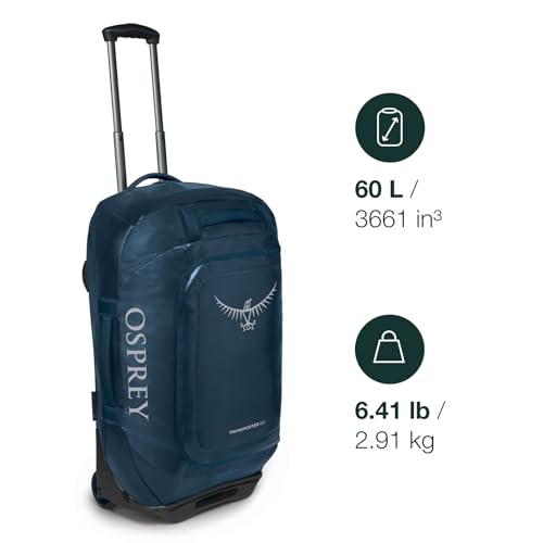 Osprey Transporter 60L Wheeled Travel Duffel Bag, Venturi Blue