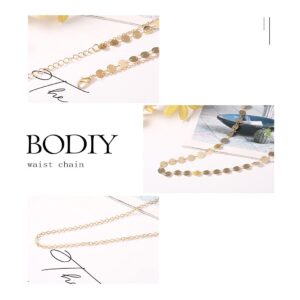 Bodiy Sequines Layered Waist Belly Chain Belt Gold Thin Body Chains Bikini Jewelry for Women and Girls