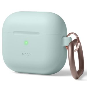 elago silicone case with carabiner compatible with airpods 3 - premium silicone, wireless charging available, shockproof protection (mint green)