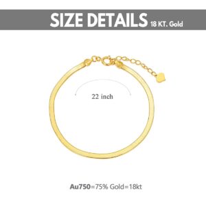 18K Solid Gold Herringbone Chain Bracelet for Women, 2.4mm Gold Italian Herringbone Link Chain Jewelry Gift for Mom, Wife, 7Inch