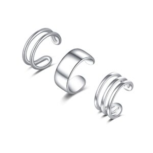 sluynz sterling silver ear cuff earrings for women no piercing cartilage earrings tri earrings (a-silver)