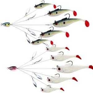 alabama boat trolling rigs for bass crappie striper, 5 aarms a-rig fishing lures, umbrella rig kit with weedless jig for fresh and salt water