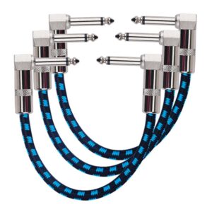 rayzm guitar patch cable - 6.35mm noiseless 15cm guitar/bass effects pedalboard patch cable cord, right angle male ts mono instrument cable for guitar/bass effect pedals (pack of 3,blue)