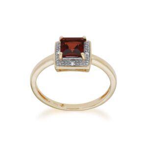 ivy gems yellow gold 9k square garnet 5 mm and round diamond promise ring contemporary design for women january birthstone engagement size 5