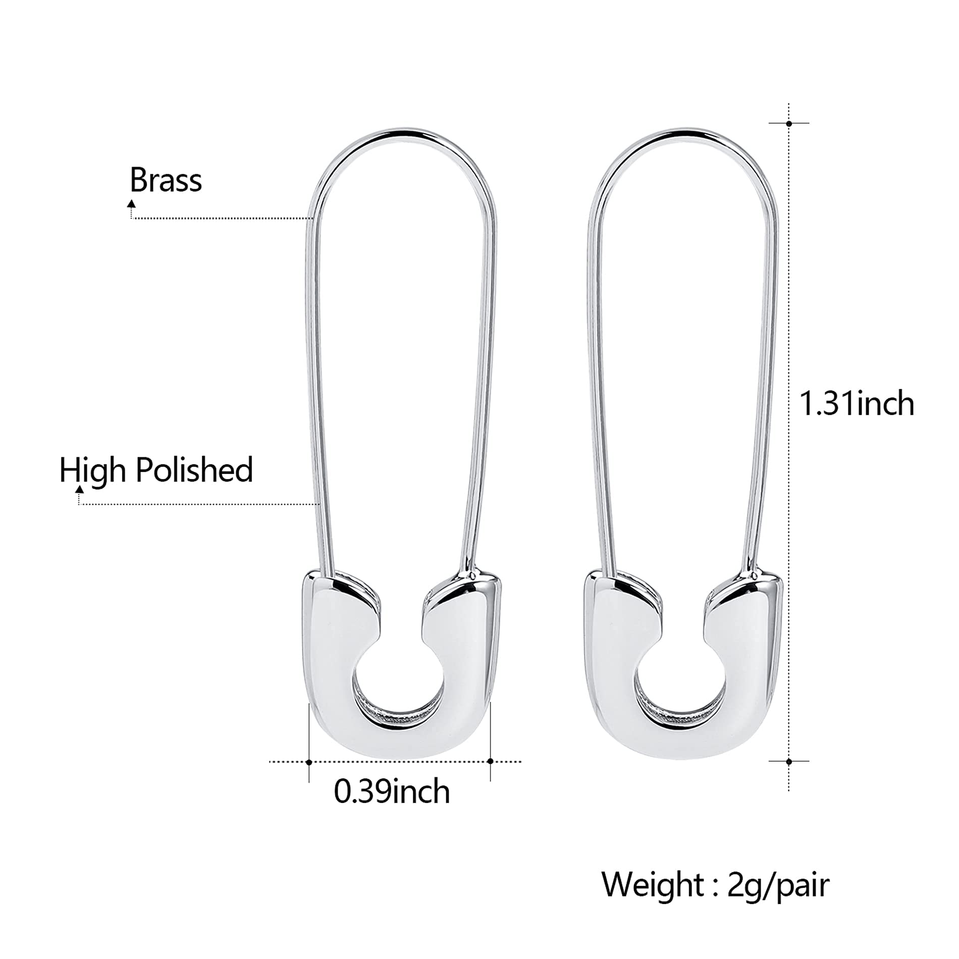 Silver Safety Pin Earrings Minimalist Jewelry Gift for Women