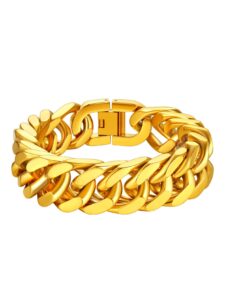 richsteel men and women sturdy curb cuban link chain bracelet gold plated 316l stainless steel jewelry