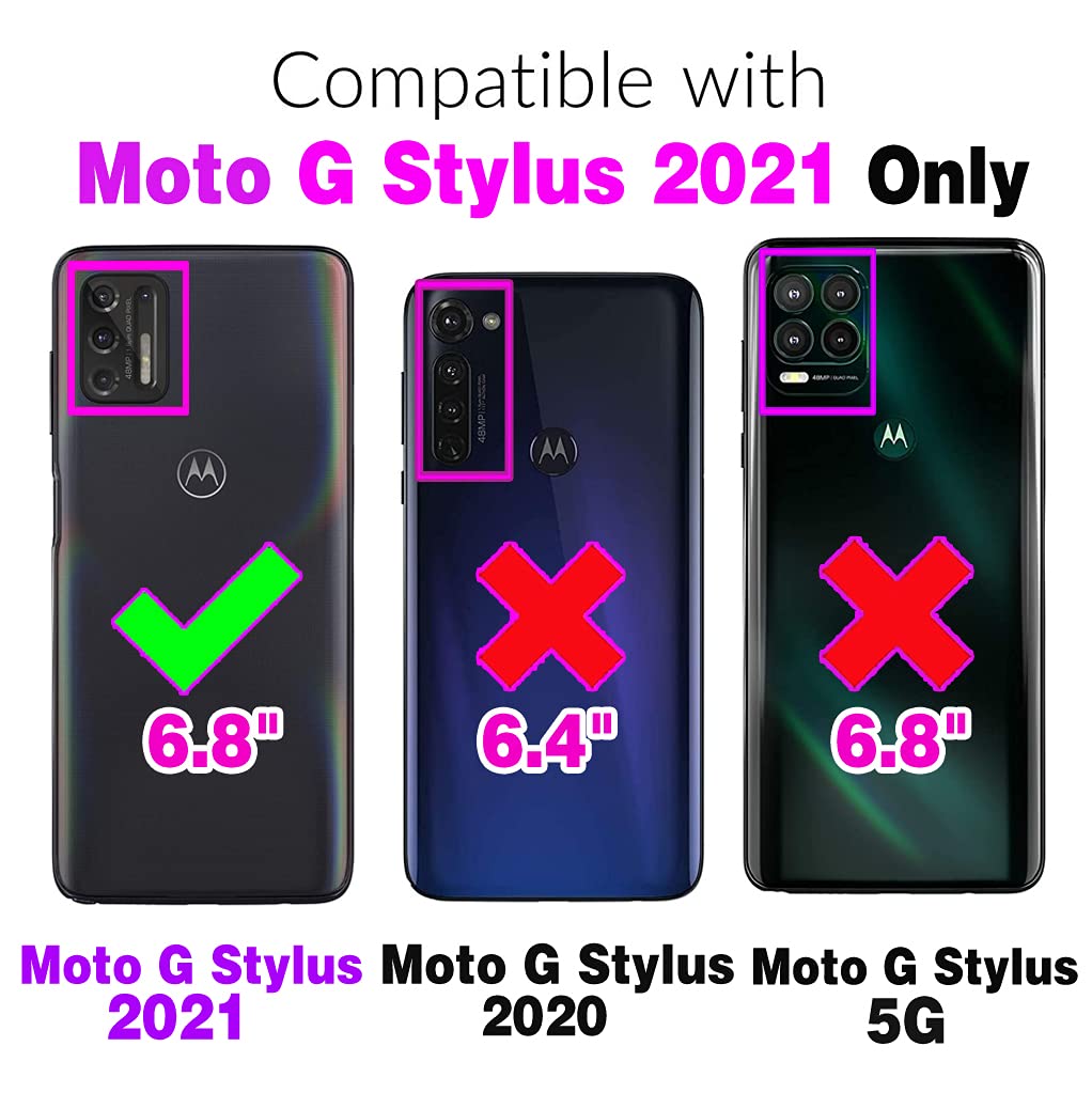 Asuwish Compatible with Moto G Stylus 2021 4G Case and Tempered Glass Screen Protector Cover Card Holder Slot Kickstand Phone Cases for Motorola GStylus 6.8 Stylo XT2115DL XT2115-1 Women Men Purple