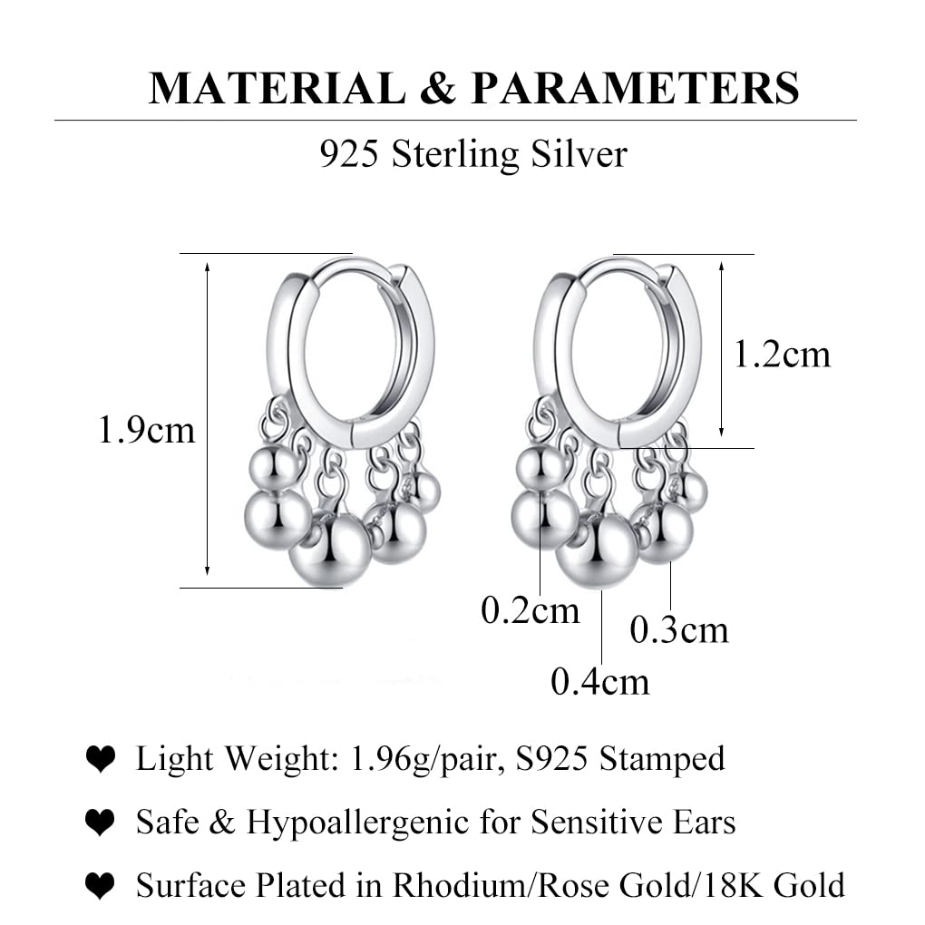 SLUYNZ 925 Sterling Silver Balls Hoop Earrings for Women Small Hoop Earrings Ball Earrings (A-Silver)