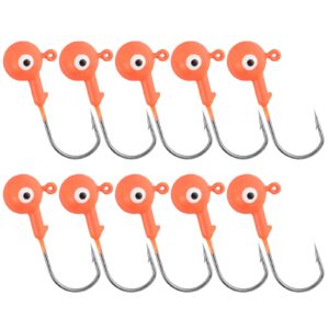 alwonder 10 pack round fishing jig, bass ball jigs 3d eyes high carbon steel jig hooks bass lures jig heads freshwater saltwater surf fishing jigs for walleye striper pompano, orange-1/2oz