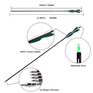 LWANO 30Inch Carbon Arrow Archery Hunting/Targeting Practice Arrows with 5" Turkey Feathers for Compound Recurve Longbow 12Pack