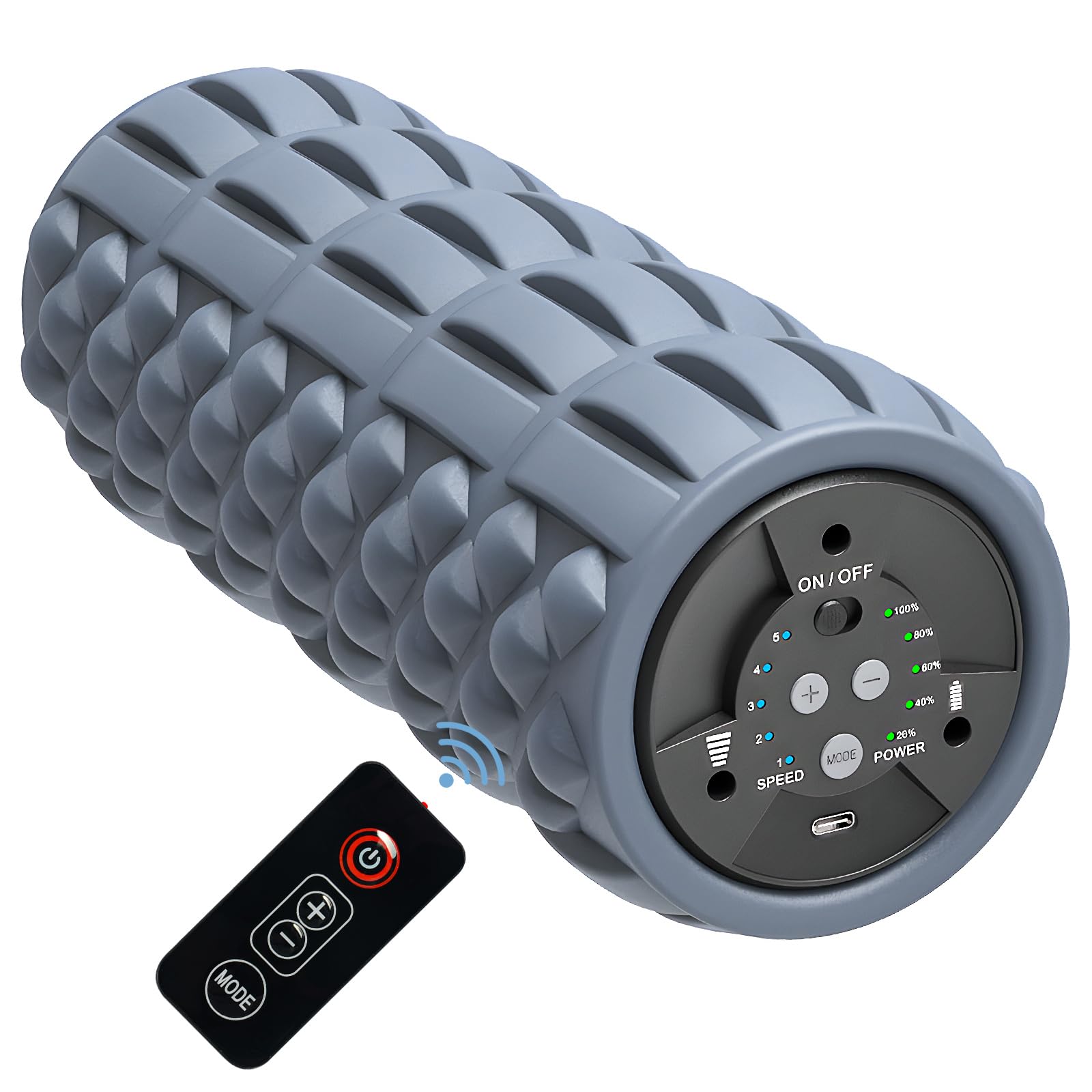 Remote Control Vibrating Foam Roller - VF2 5 Speed Electric Back Roller Physical Deep Tissue Massage Exercise Recovery Muscle Roller