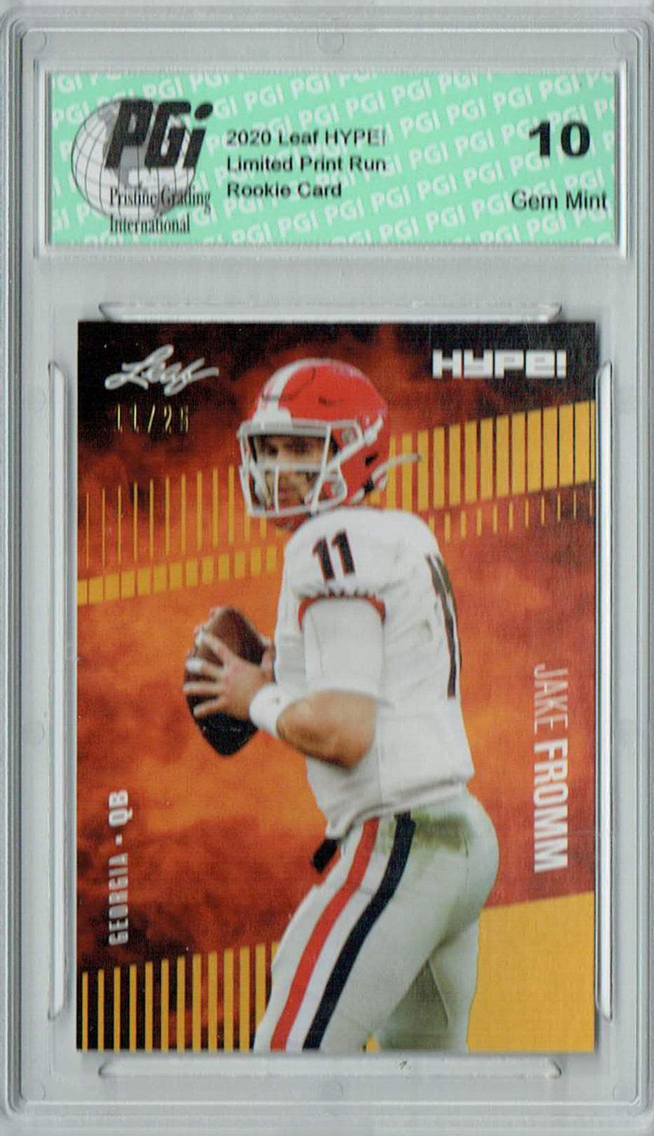 Jake Fromm 2020 Leaf HYPE! #34 Gold Jersey #11/25 Rookie Card PGI 10