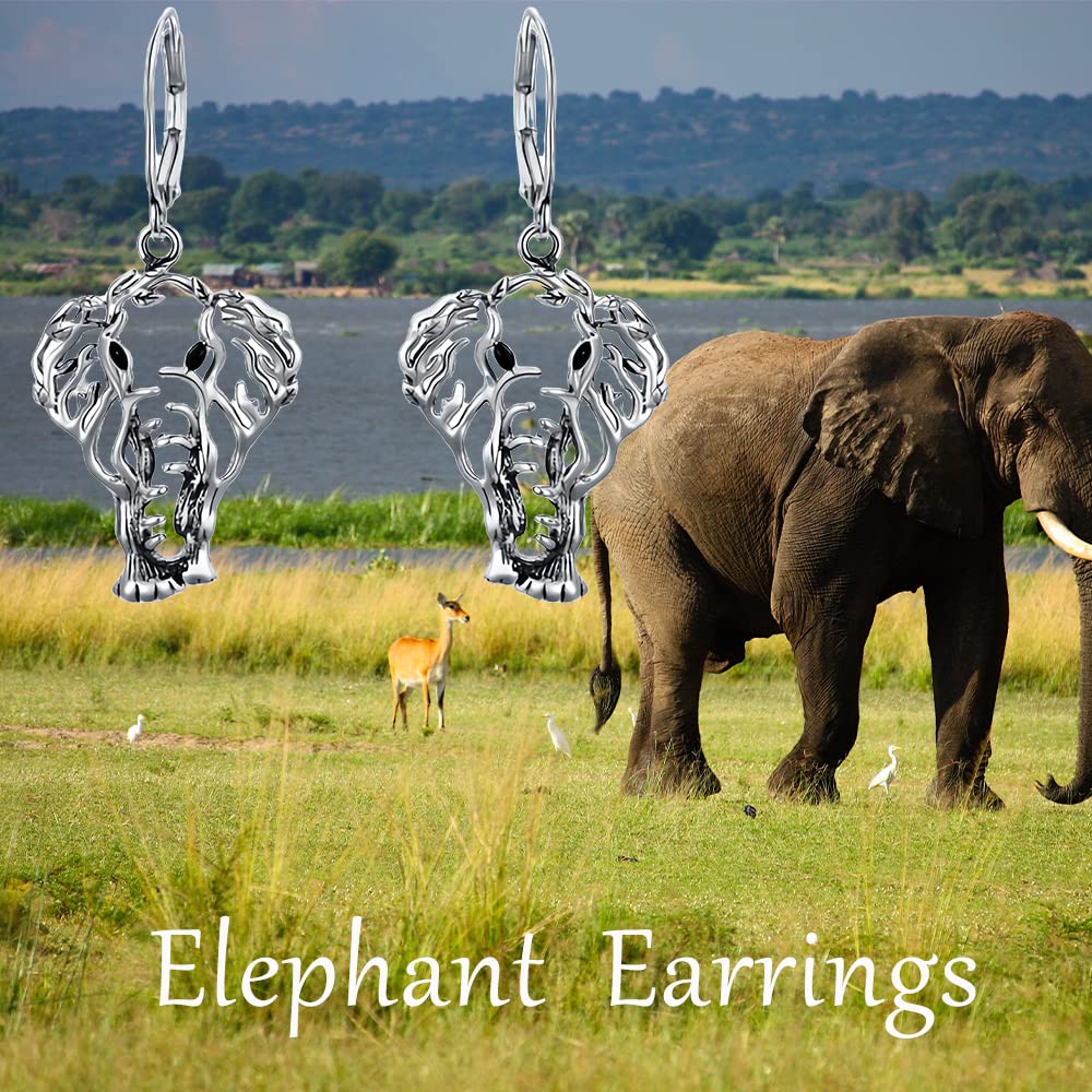 RMREWY Elephant Earrings 925 Sterling Silver Tree-of-Life Dangle Earrings for Women Elephant Jewelry Birthday Gift for Women