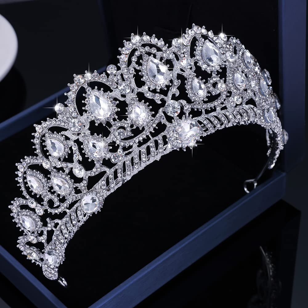 Kamirola Crystal Silver Crown for Women,Queen crown Rhinestone Queen Tiaras for Wedding, Birthday, Prom, Pageant, Festival Party Hair Accessories