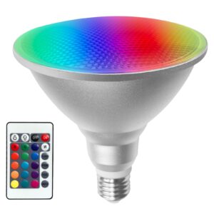 cuisanhouse par38 color changing flood light bulbs, outdoor/indoor dimmable e26 30w led remote control bulb for christmas halloween party decoration(rgb+warm white)