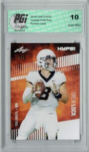 drew lock 2019 leaf hype! #19 white blank back 1 of 1 rookie card pgi 10