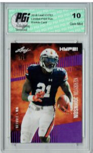 kerryon johnson 2018 leaf hype! #14 purple blank back 1/1 rookie card pgi 10