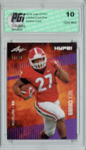 nick chubb 2018 leaf hype! #9 purple sp, just 10 made rookie card pgi 10