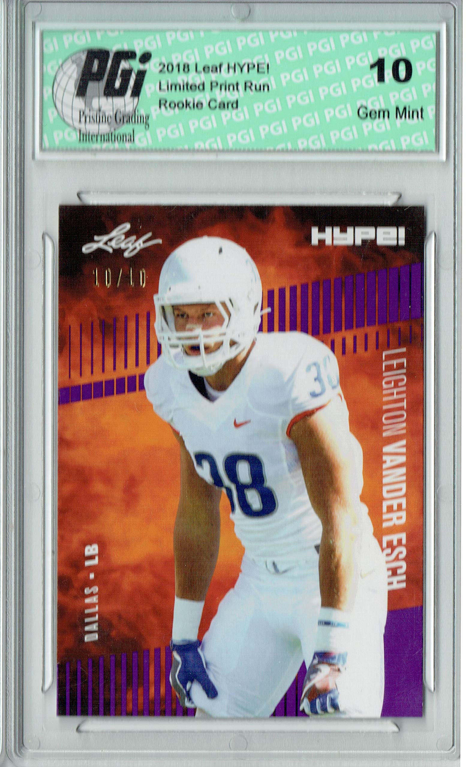 Leighton Vander Esch 2018 Leaf HYPE! #16 Purple Just 10 Made Rookie Card PGI 10