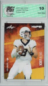 drew lock 2019 leaf hype! #19 gold blank back 1 of 1 rookie card pgi 10