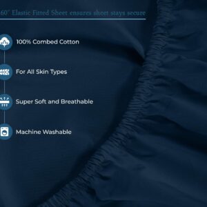 ROYALE LINENS 400 Thread Count 100% American Grown Cotton 4 Piece Sateen Queen Sheet Set - 1 Fitted Sheet, 1 Flat Sheet, 2 Pillow case - Navy Queen Bedsheet - Cotton Sheets - (Queen, Rivera Navy)