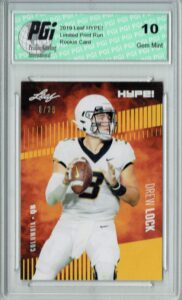 drew lock 2019 leaf hype! #19 jersey #8 of 25 rookie card pgi 10