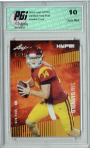 sam darnold 2018 leaf hype! #4 jersey #14/25 rookie card pgi 10