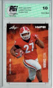 nick chubb 2018 leaf hype! #9 orange blank back 1 of 1 rookie card pgi 10