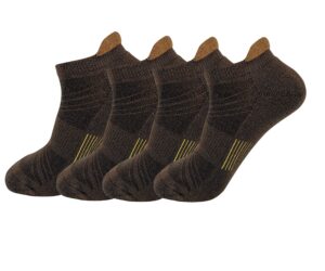 haloyiyi mens ankle athletic moisture wicking cushion low cut tab socks,4 pairs (coffee, l)