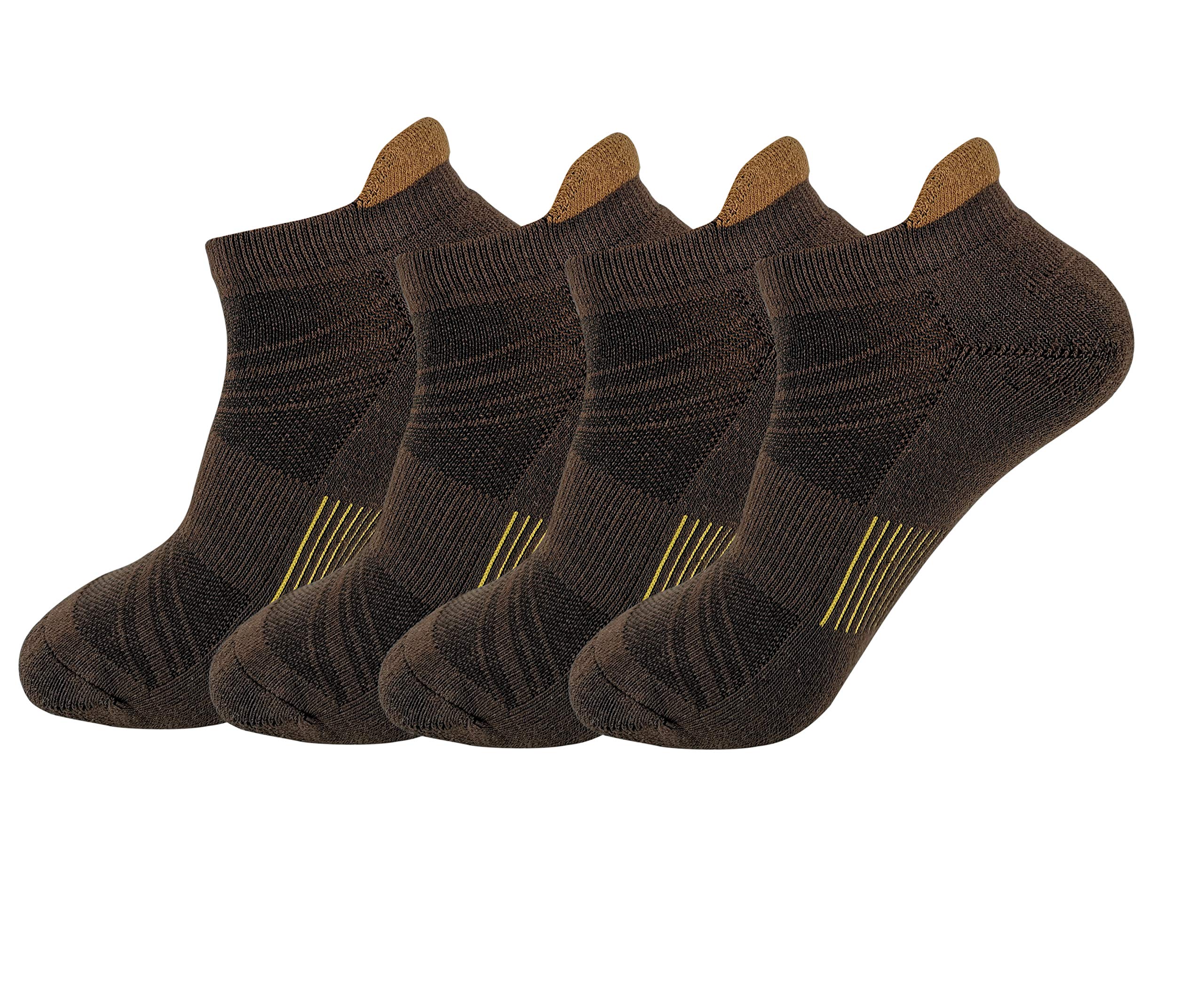 HaloYIYI Mens Ankle Athletic Moisture Wicking Cushion Low Cut Tab Socks,4 Pairs (Coffee, L)