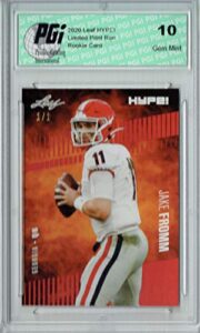 jake fromm 2020 leaf hype! #34 orange blank back 1 of 1 rookie card pgi 10