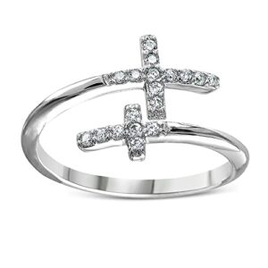 savlano 18k white gold plated round cut cubic zirconia double sideways cross band ring women religious ring (6)