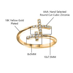 Savlano 18K Yellow Gold Plated Round Cut Cubic Zirconia Double Sideways Cross Band Ring Women Religious Ring (9)