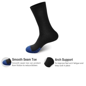 GKX Men's 10 Pairs Cotton Athletic Moisture Control Heavy Duty Work Boot Cushion Crew Socks (Shoe Size:12.5-15, Black+Blue)