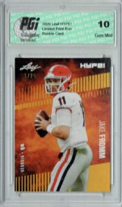 jake fromm 2020 leaf hype! #34 gold the #1 of 25 rookie card pgi 10