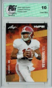 tua tagovailoa 2020 leaf hype! #29a gold jersey #13/25 rookie card pgi 10