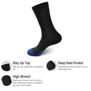 GKX Men's 10 Pairs Cotton Athletic Moisture Control Heavy Duty Work Boot Cushion Crew Socks (Shoe Size:12.5-15, Black+Blue)