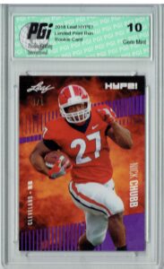 nick chubb 2018 leaf hype! #9 purple blank back 1 of 1 rookie card pgi 10