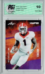 sony michel 2018 leaf hype! #7a purple blank back 1 of 1 rookie card pgi 10