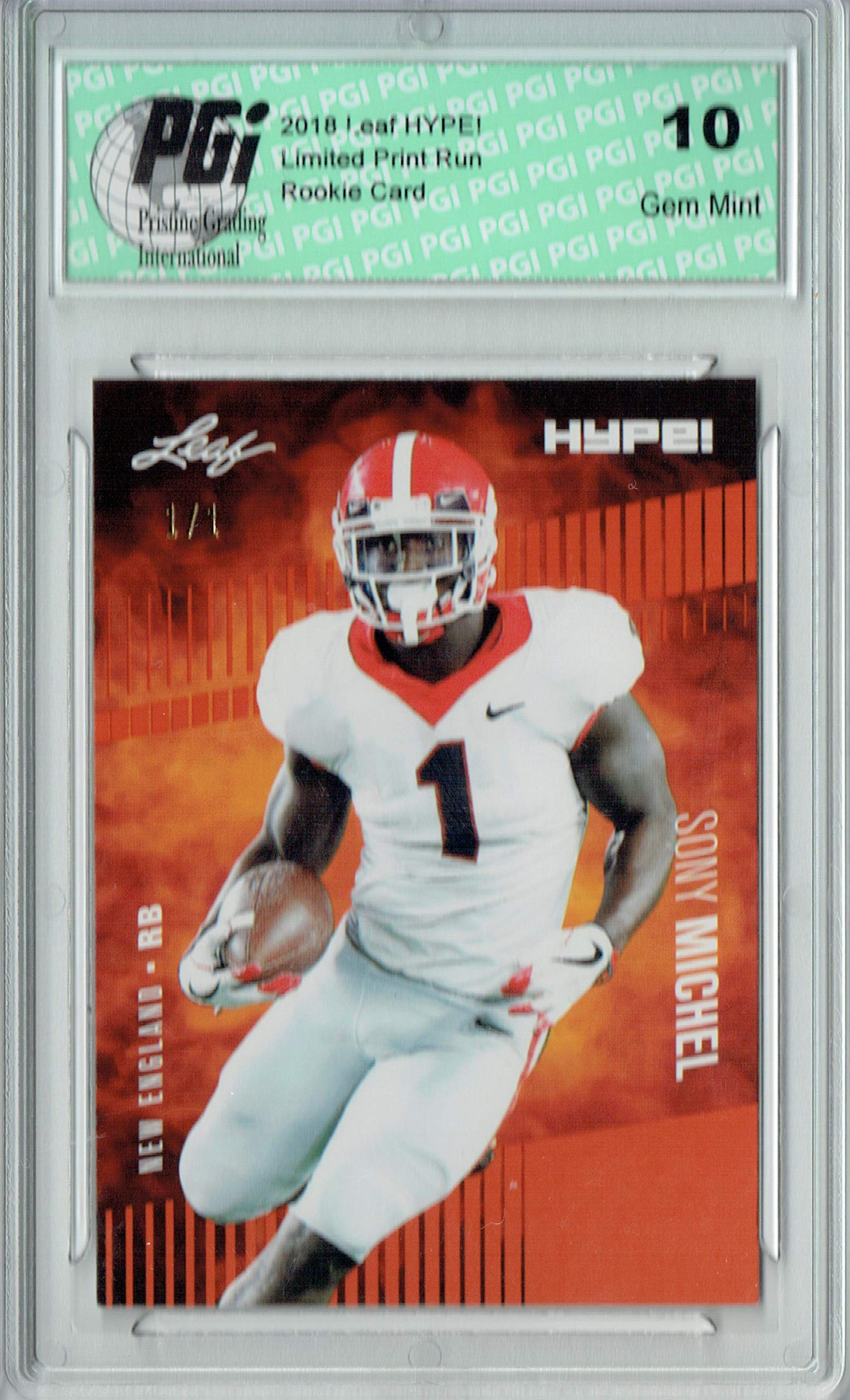 Sony Michel 2018 Leaf HYPE! #7A Masterpiece True 1 of 1 Rookie Card PGI 10