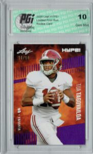 tua tagovailoa 2020 leaf hype! #29a purple sp, just 10 made rookie card pgi 10