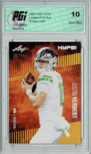 justin herbert 2020 leaf hype! #27 gold sp, only 25 made rookie card pgi 10