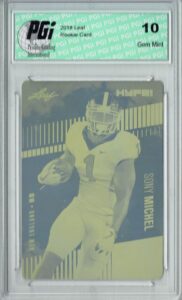 sony michel 2018 leaf hype! #7 rare yellow plate 1 of 1 rookie card pgi 10