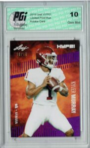 kyler murray 2019 leaf hype! #22a purple sp, just 10 made rookie card pgi 10