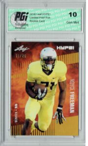 royce freeman 2018 leaf hype! #13 jersey #21/25 rookie card pgi 10