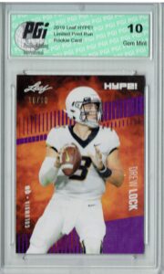 drew lock 2019 leaf hype! #19 purple sp, just 10 made rookie card pgi 10