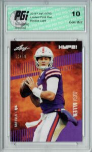 josh allen 2018 leaf hype! #5a purple sp, just 10 made rookie card pgi 10