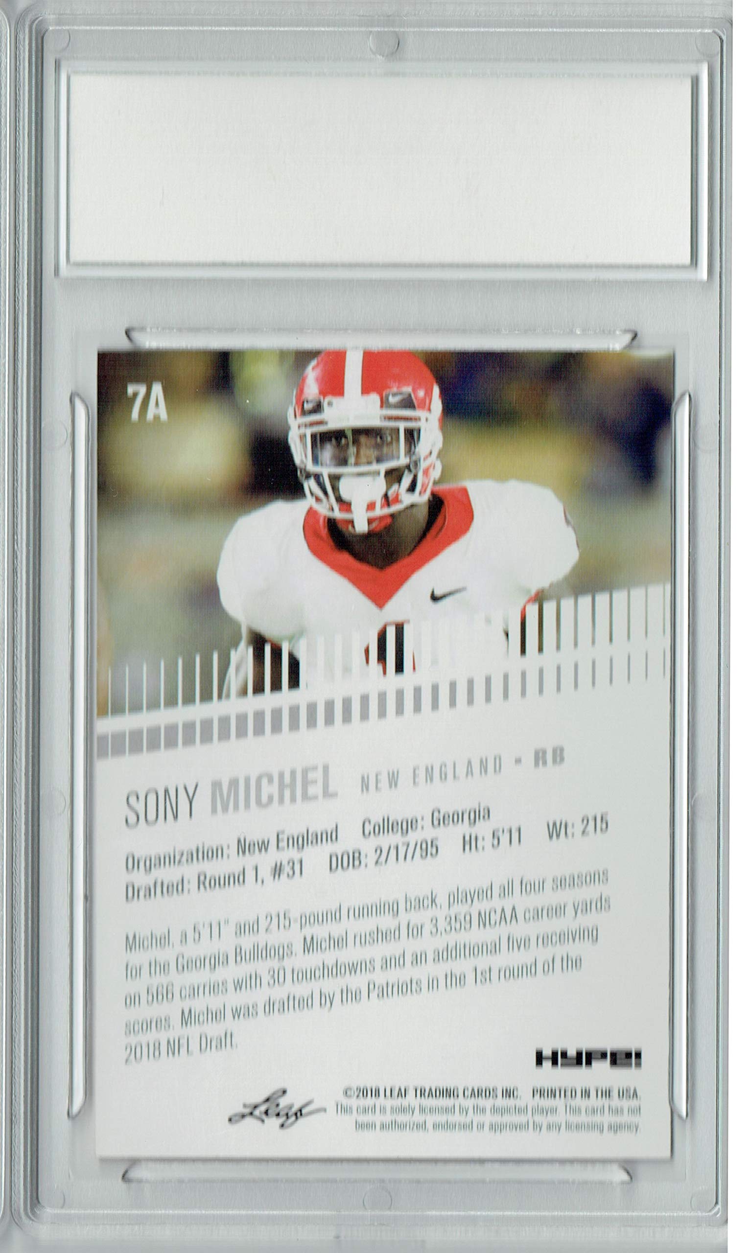 Sony Michel 2018 Leaf HYPE! #7A Masterpiece True 1 of 1 Rookie Card PGI 10