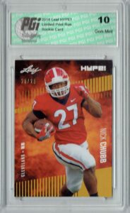 nick chubb 2018 leaf hype! #9 gold sp, only 25 made rookie card pgi 10