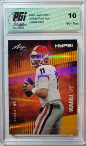 jake fromm 2020 leaf hype! #34 gold shimmer 1/1 rookie card pgi 10